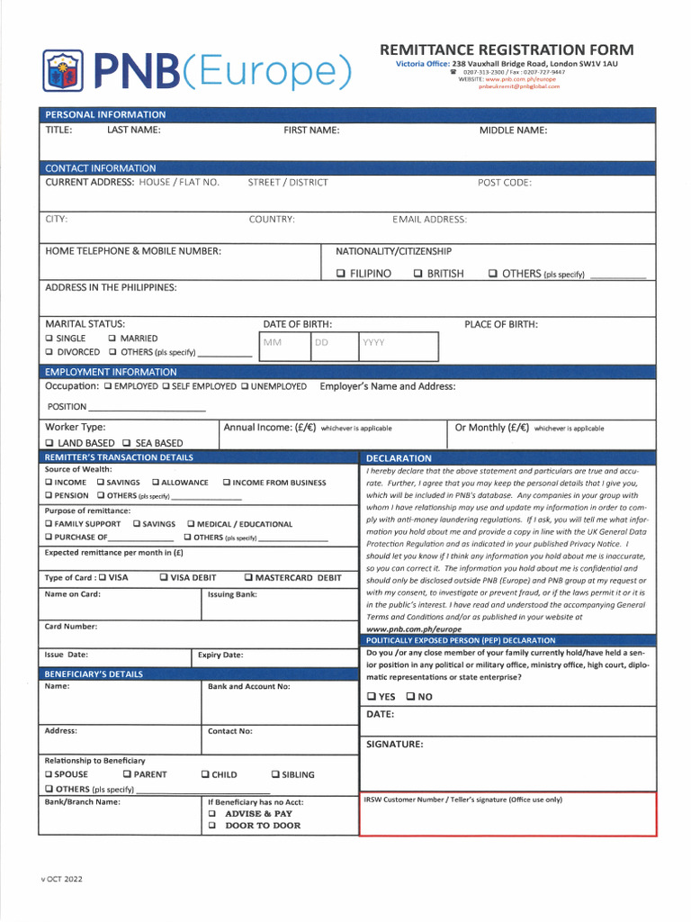 Remittance Registration Form | PDF