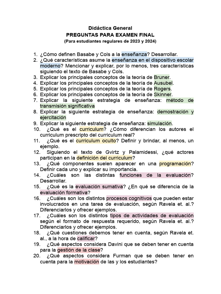 Preguntas para Examen Final 2023-2024 | PDF