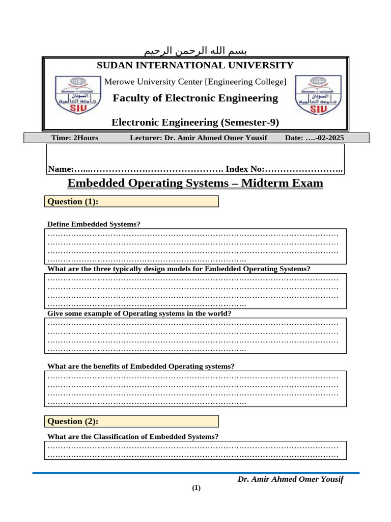 Embedded Operating Systems - Midterm Exam - Feb 2025 | PDF | Classes Of Computers | Computer ...