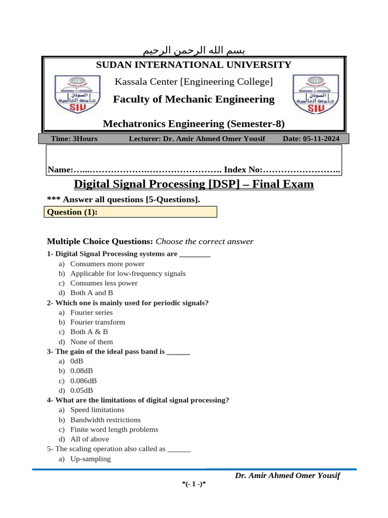 DSP Final Exam Questions and Answers | PDF | Digital Signal Processing ...