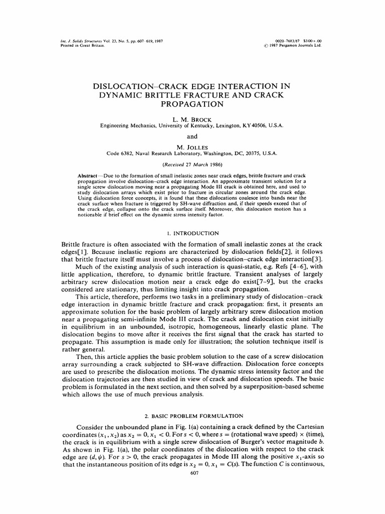Dislocation Crack Edge Interaction in Dynamic - 1987 - International Journal of | PDF | Fracture ...