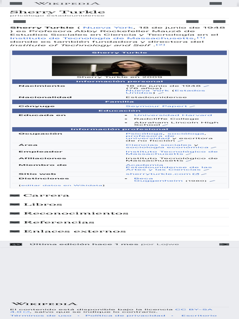 Sherry Turkle - Wikipedia, La Enciclopedia Libre | PDF