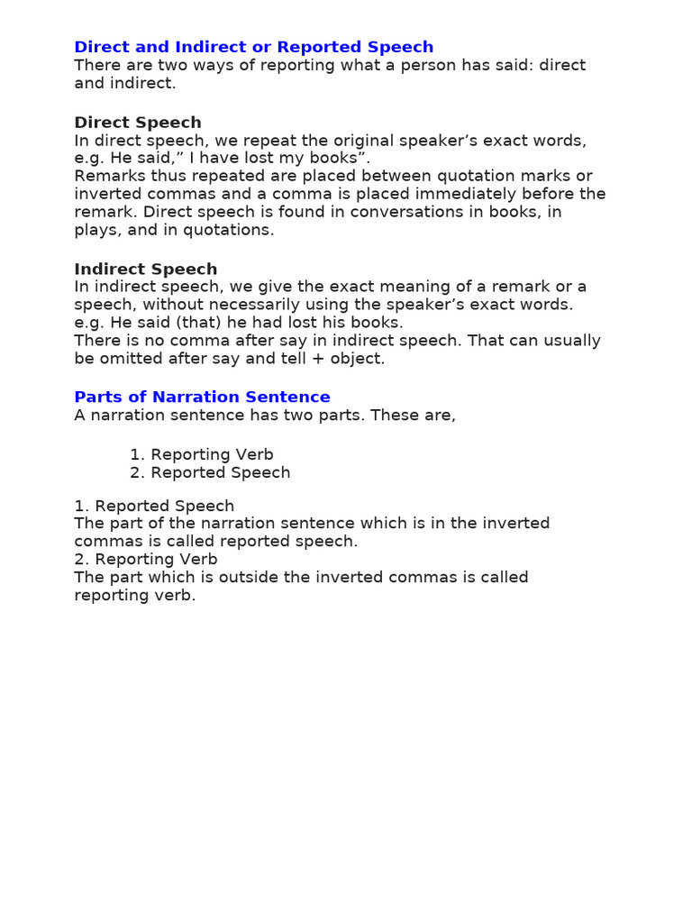 Direct and Indirect or Reported Speech Note | PDF | Language Mechanics ...
