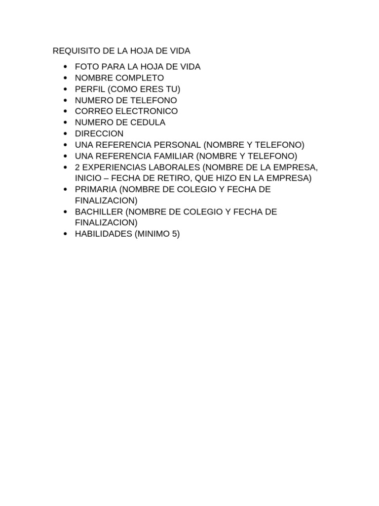 Requisito de La Hoja de Vida - Formato Julieth | PDF