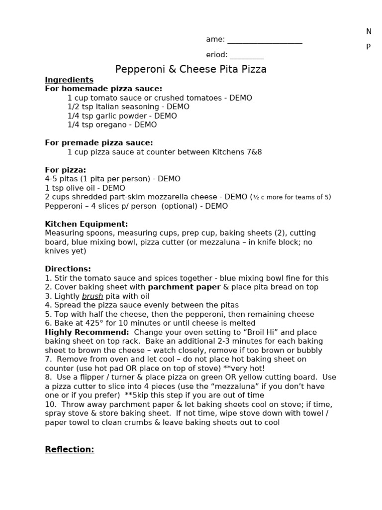 2023 Pepperoni & Cheese Pita Pizzas | PDF