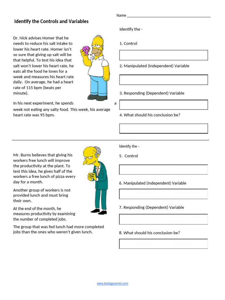 Identify The Controls and Variables: Name | PDF | Heart Rate | The Simpsons