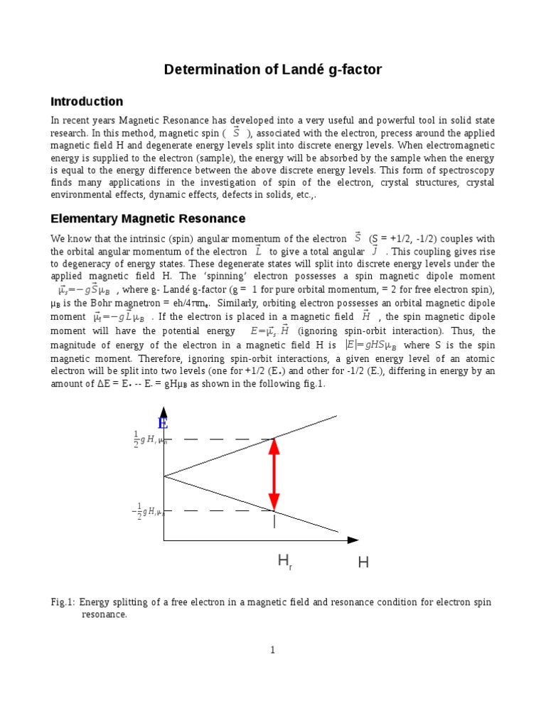 Cycle-III Expt 9 ESR - Lande g Factor | Spin (Physics) | Electron ...