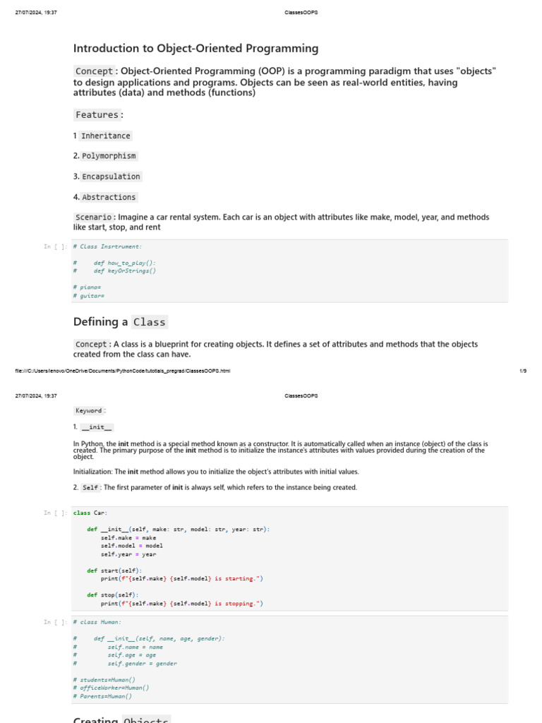 Classes OOPS | PDF | Method (Computer Programming) | Object Oriented Programming