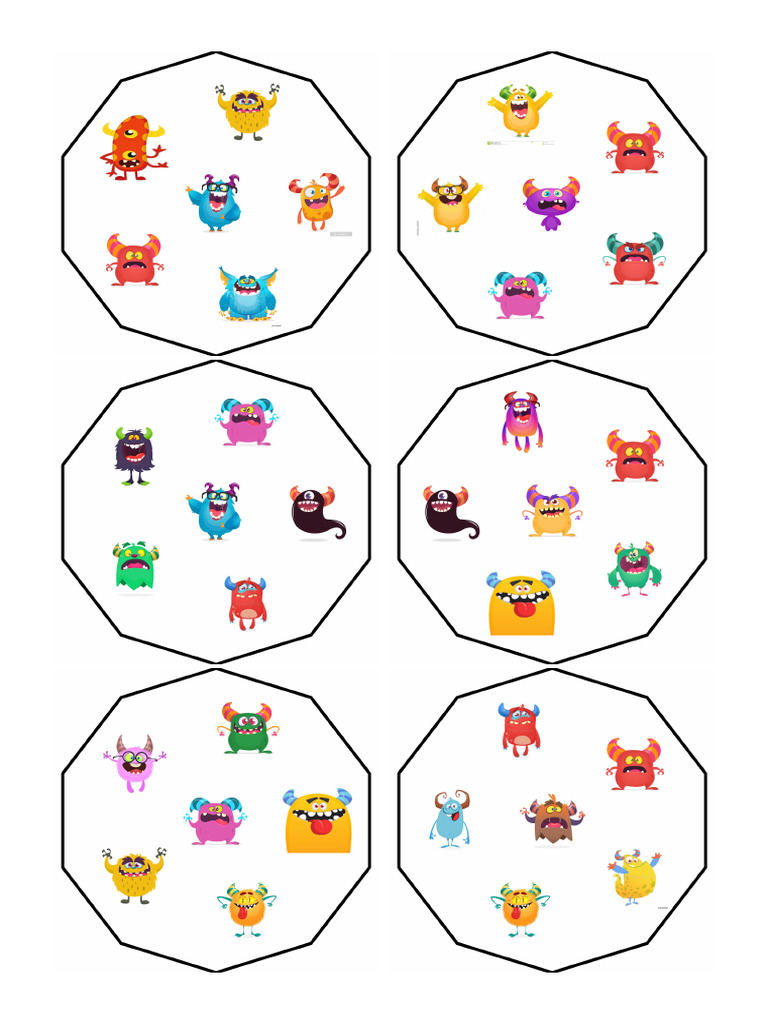Szörnyecskés dobble, 6 figurás, hexagon | PDF