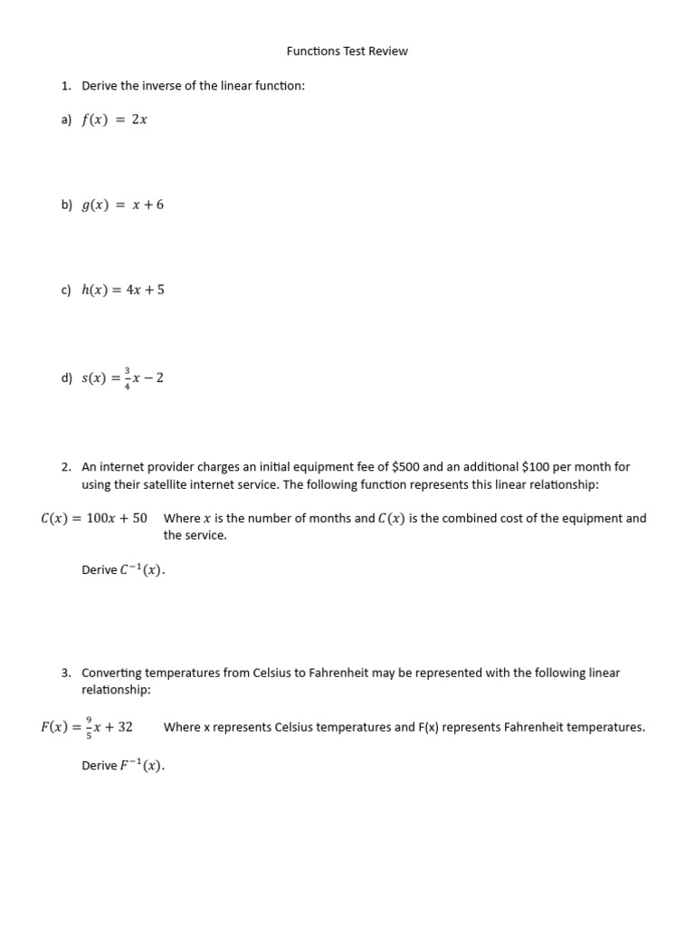 Functions Test Review | PDF