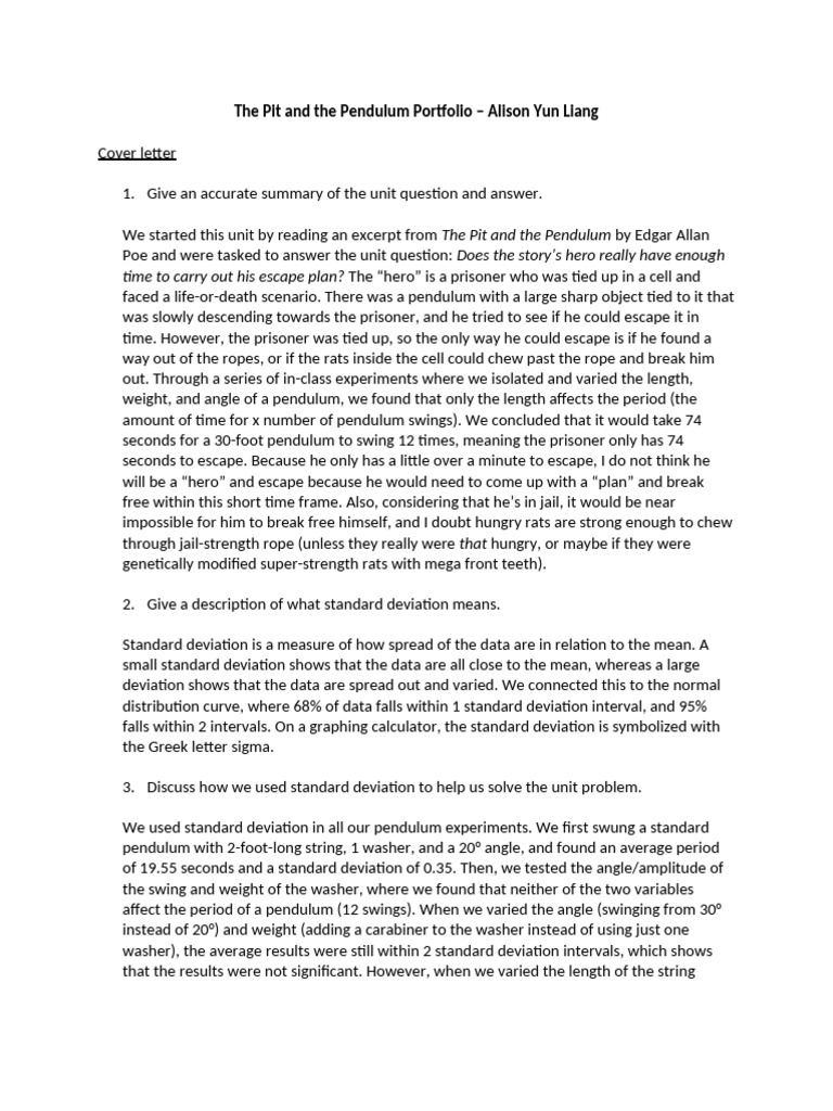 The Pit and The Pendulum Portfolio | PDF | Pendulum