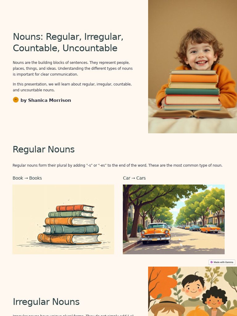 Nouns Regular Irregular Countable Uncountable | PDF