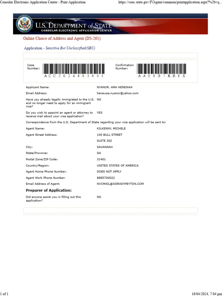 DS-261 Online Address and Agent Form | PDF