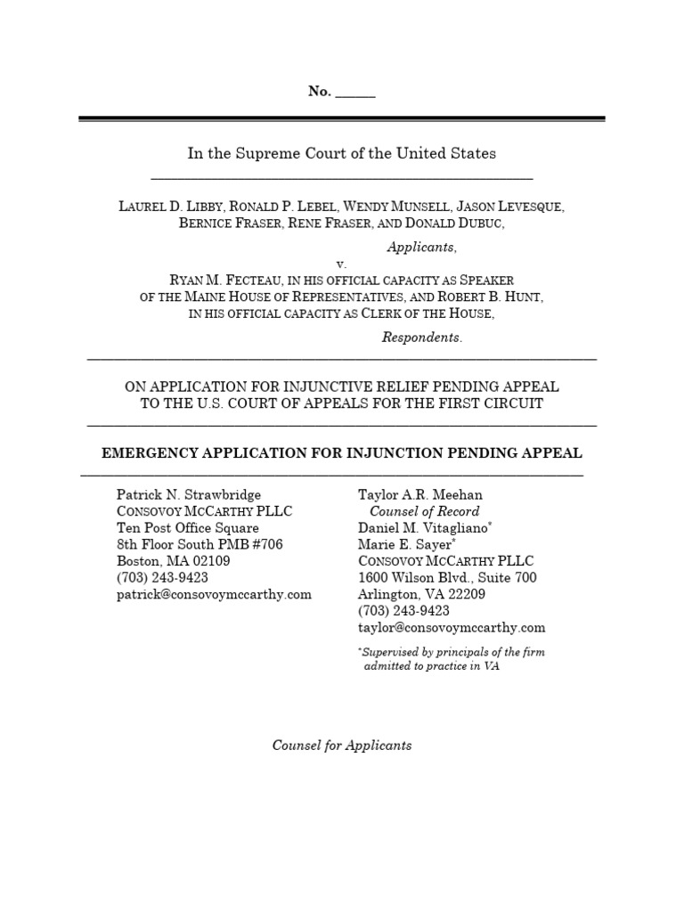 Libby V Fecteau Emergency Application SUPCO | PDF | United States House ...