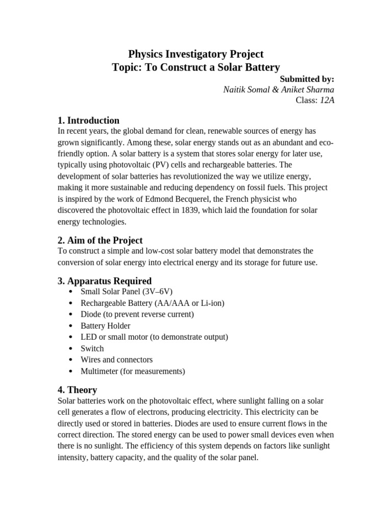 Solar Battery Physics Project | PDF | Solar Panel | Photovoltaics