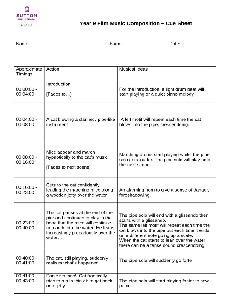 Year 9 Film Music Composition Guide | PDF | Musical Compositions ...