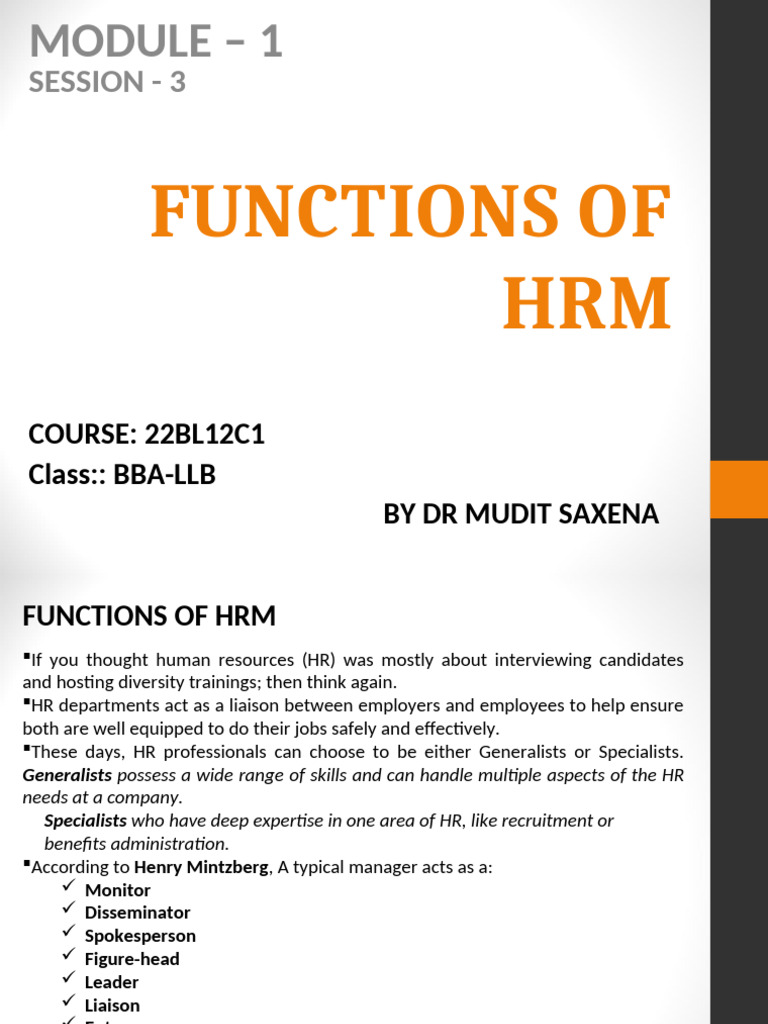 CO1 Session 3 (Functions of HRM) | PDF | Human Resource Management ...