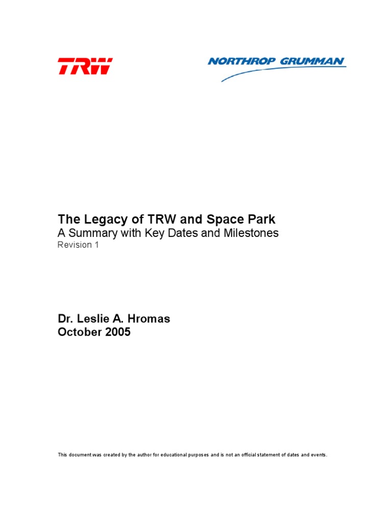 The Legacy of TRW and Space Park: A Summary With Key Dates and ...