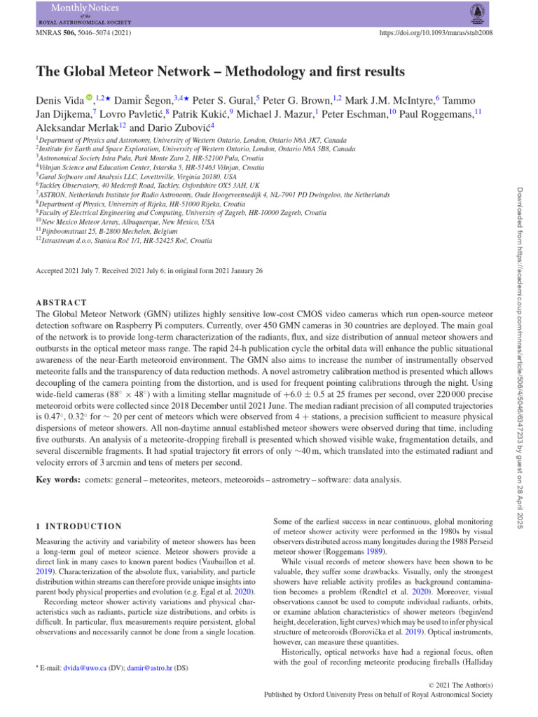 Global Meteor Network | PDF | Meteoroid | Video
