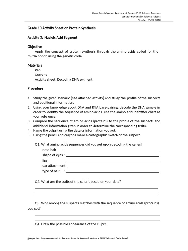Forensic DNA Decoding for Teachers | PDF | Nucleic Acid Sequence ...