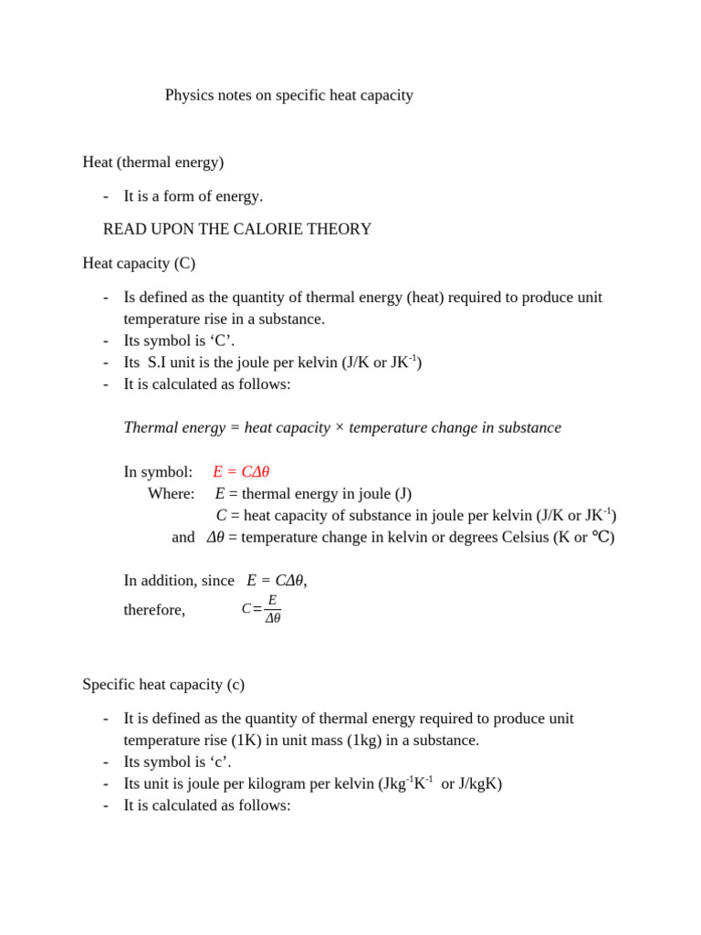 Specific Heat Capacity Etc. | PDF | Evaporation | Heat