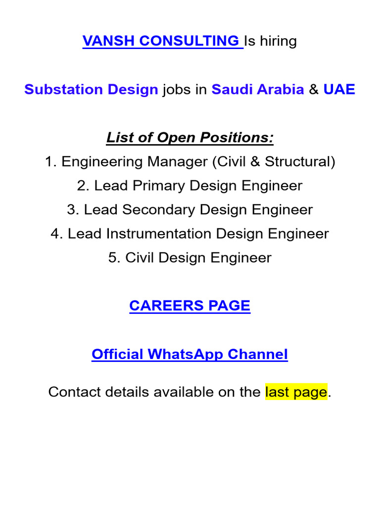 Substation Design Jobs by Vansh Consulting | PDF | Engineering | Specification (Technical Standard)