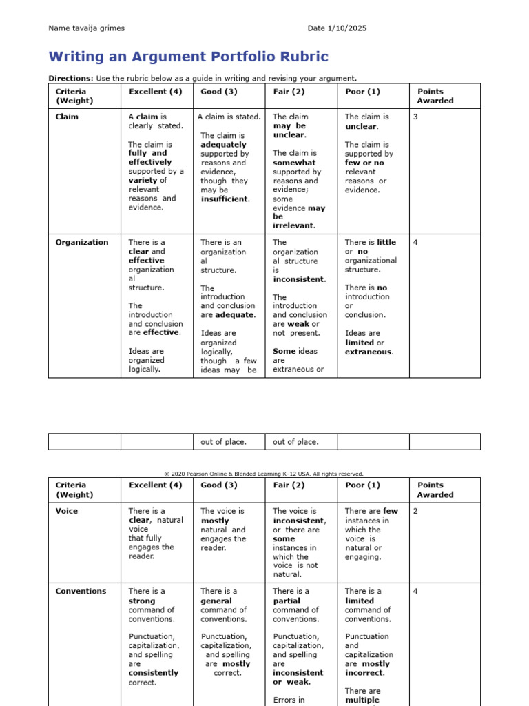 Unit 7 Portfolio Rubric | PDF | Cognition