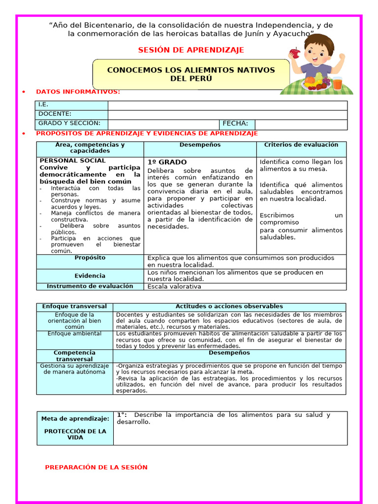 1º U2 S3 SESION D1 PS QUE ALIMENTOS DE LA LOCALIDAD MAESTRAS DE PRIMARIA DEL PERU nativos | PDF ...