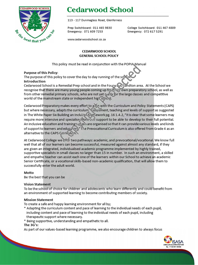 Cedarwood School General Policy Overview | PDF | Schools | Curriculum