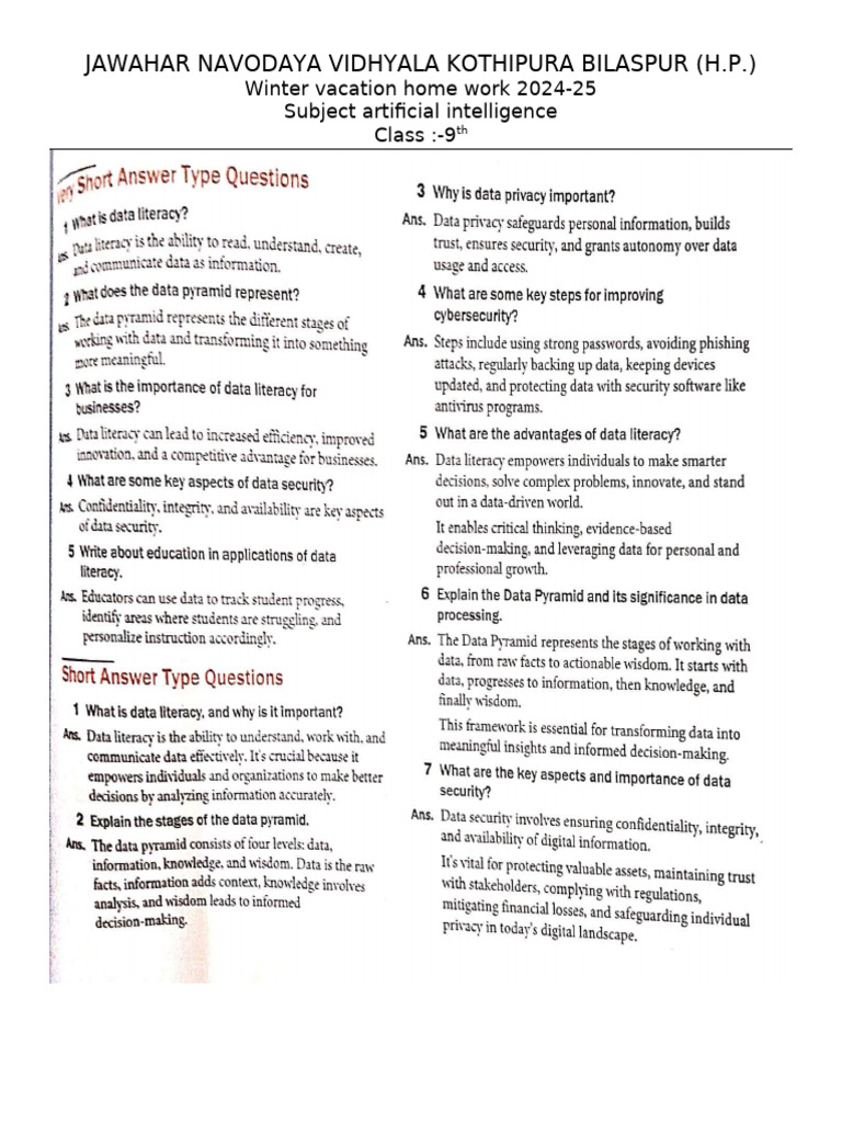 9th Winter Vacations Home Work | PDF