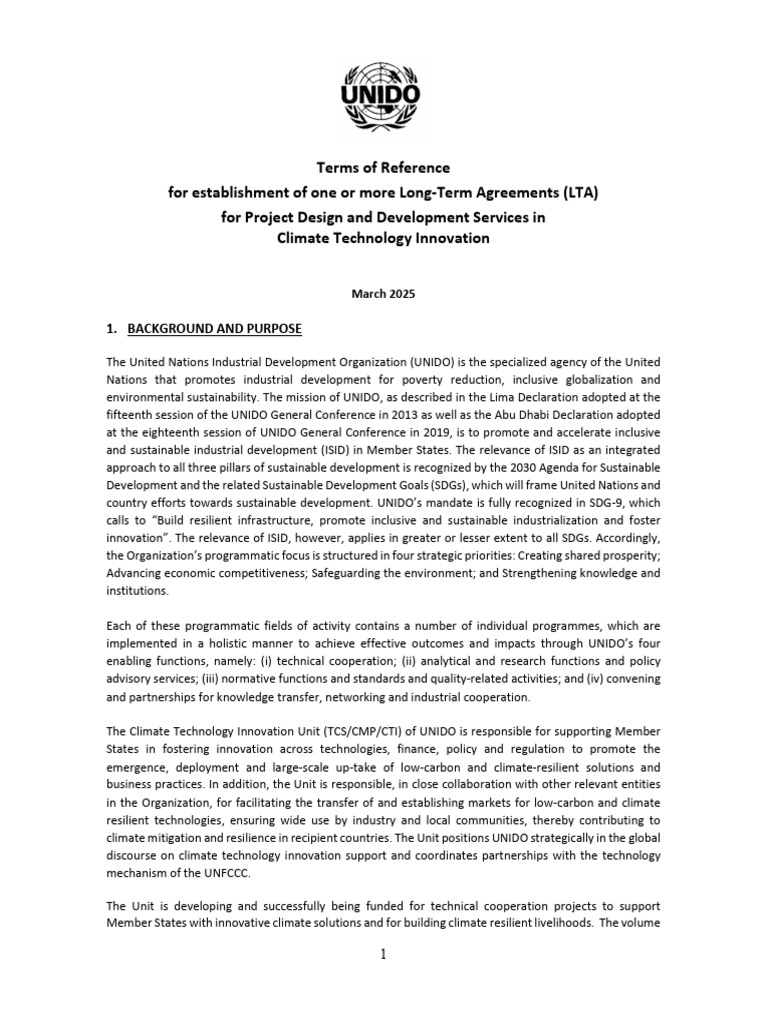 Appendix 1 - Terms of References LTA For Project Development April 2025 | PDF | Climate ...
