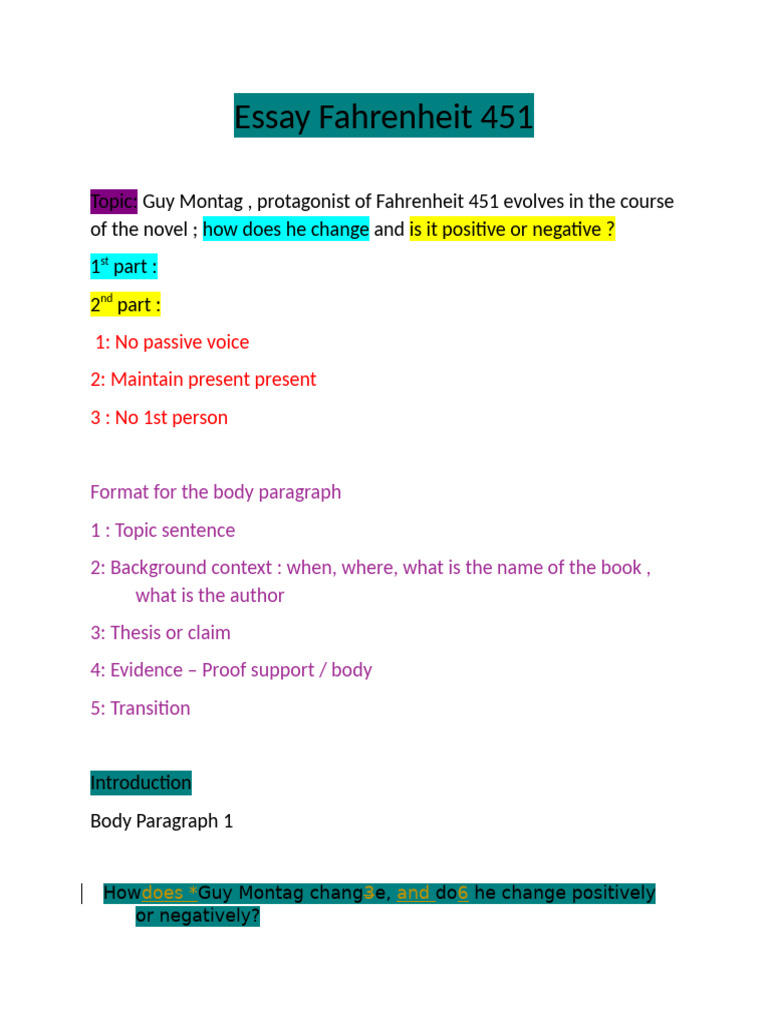 Montag's Transformation in Fahrenheit 451 | PDF