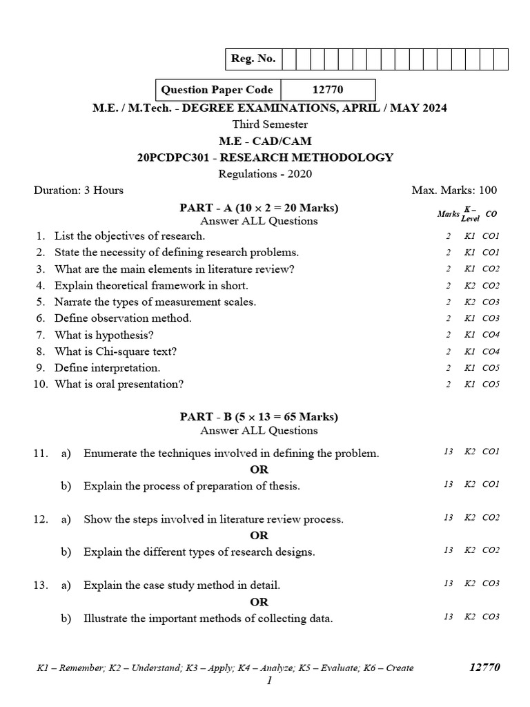 Research Methodology Exam Paper 2024 | PDF | Methodology | Hypothesis