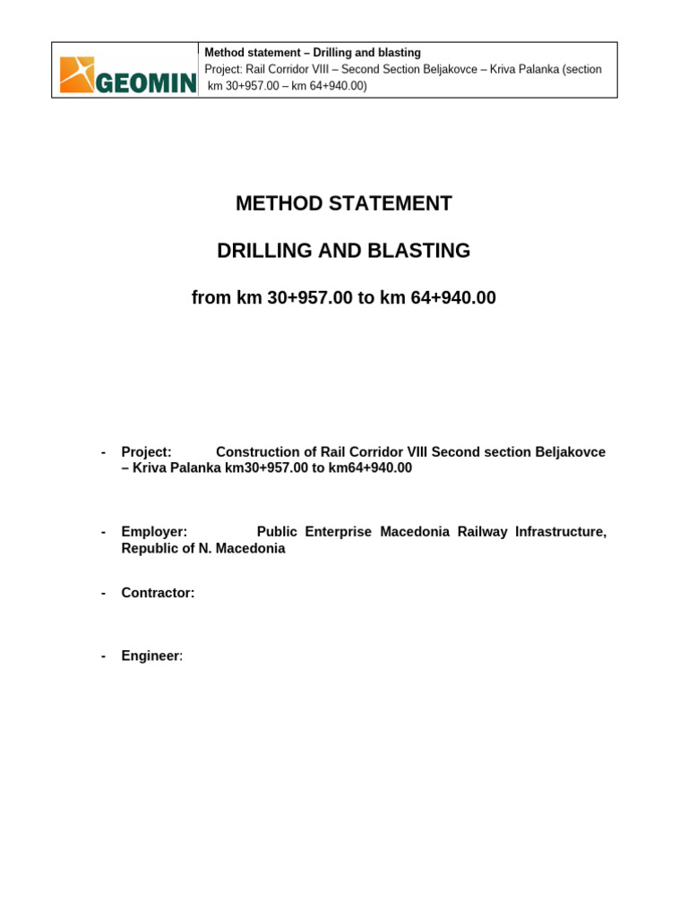 Drilling and Blasting Method Statement | PDF