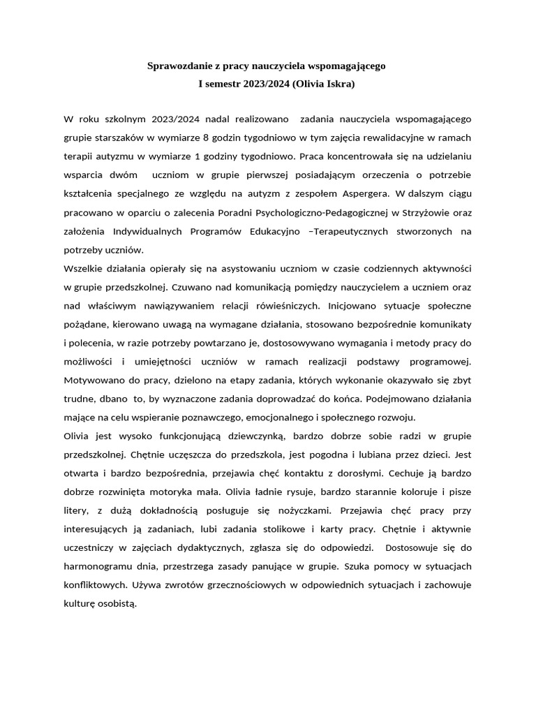 Olivia Sprawozdanie | PDF