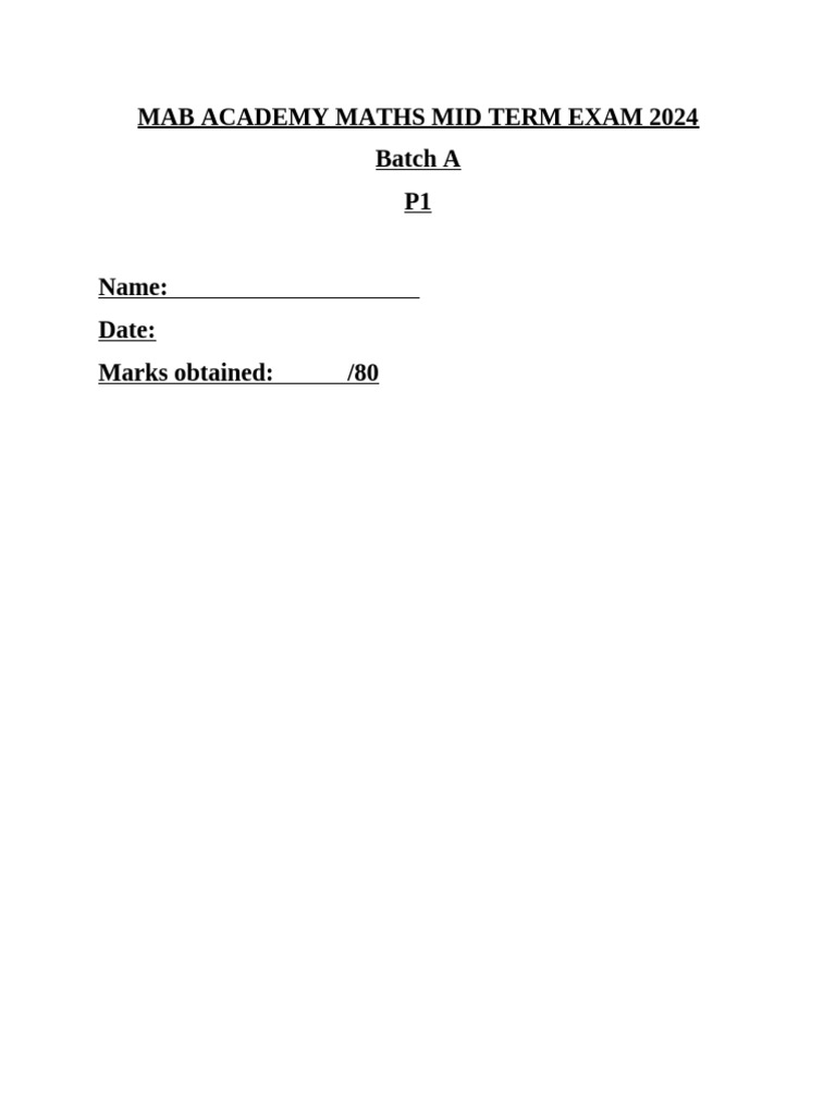 Batch A p1 Mid Mab Academy 2024 | PDF | Elementary Mathematics ...