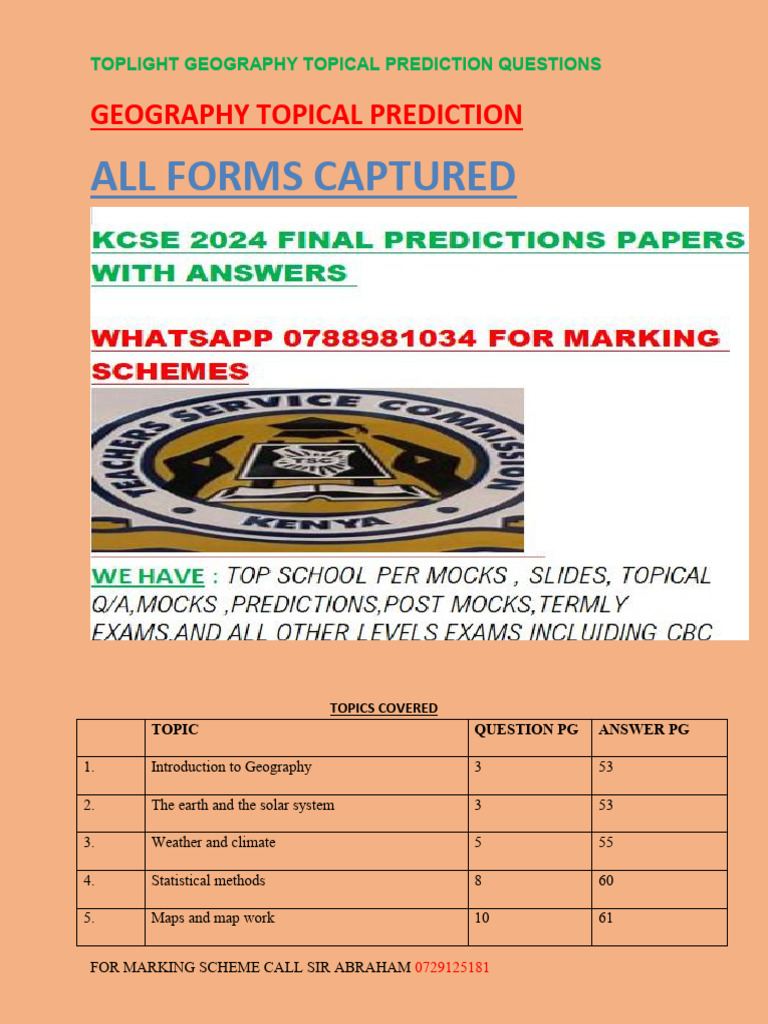 Mulwa-Geography Topical Prediction Questions | PDF | Earth | Rock (Geology)
