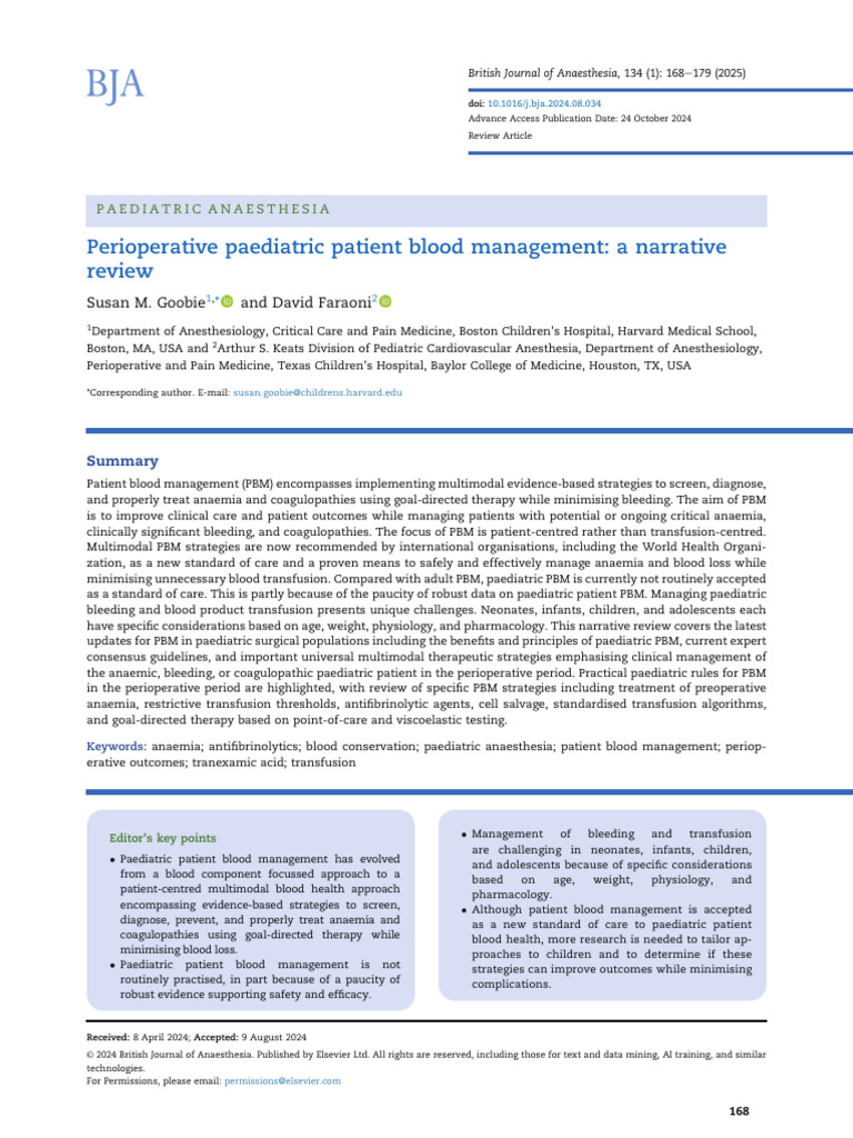2025 Perioperative Paediatric Patient Blood Management | PDF | Blood ...