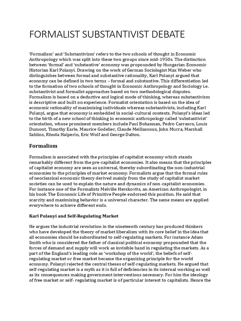 Formalist Substantivist Debate | PDF | Market (Economics) | Capitalism