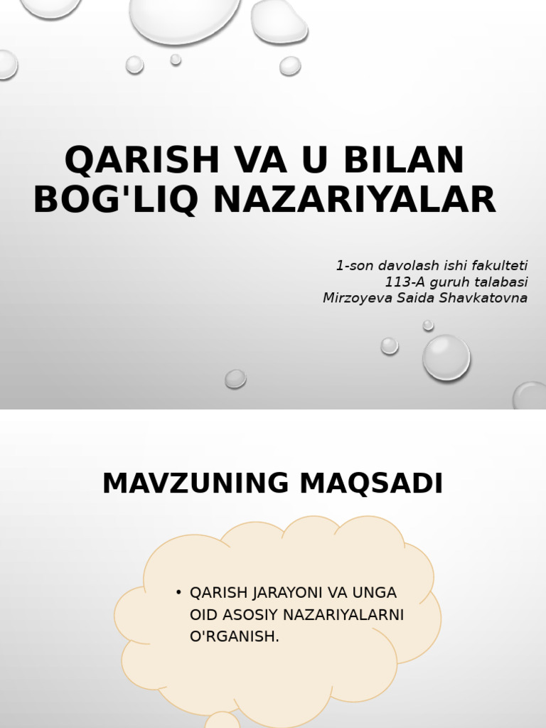 Qarish Va Nazariyalar Yangi Prezentatsiya | PDF