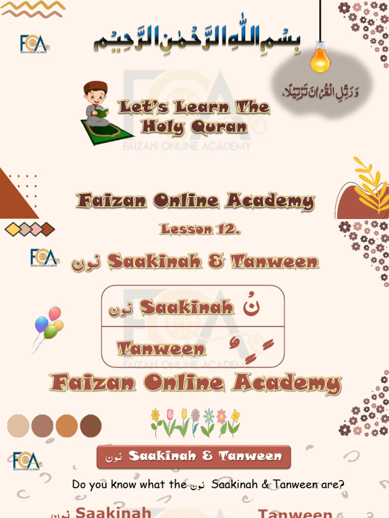 12-Noon Sakin & Tanween 1 | PDF | Languages Of Asia | Phonology