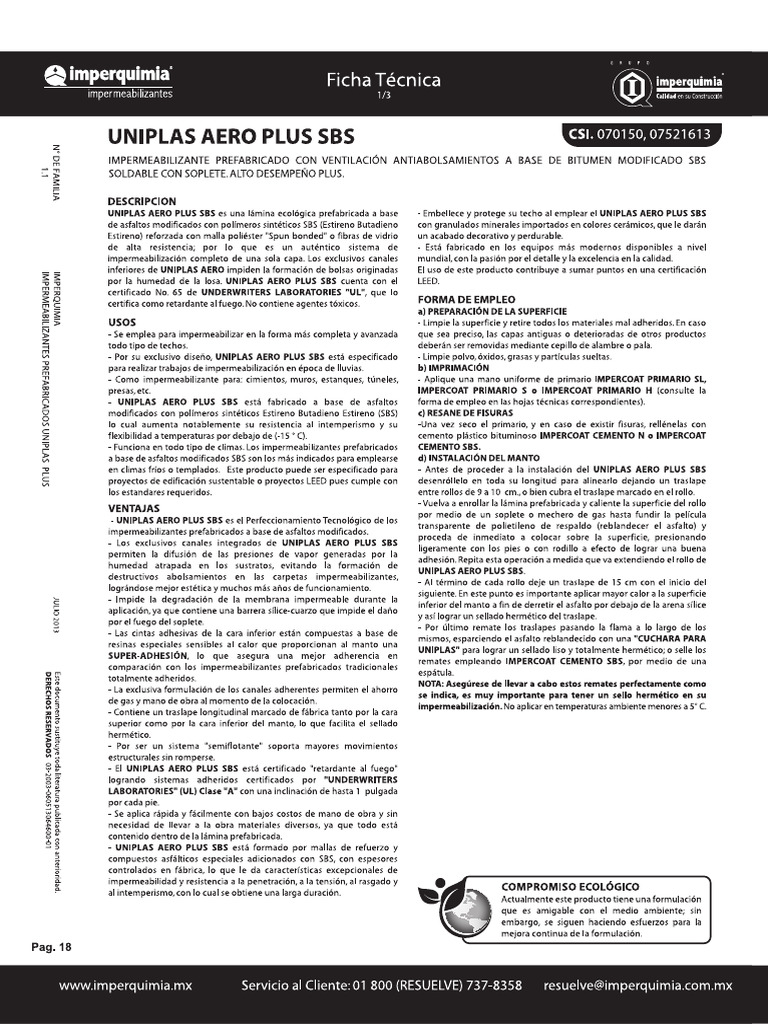 H18 Uniplas Aero Plus SBS | PDF