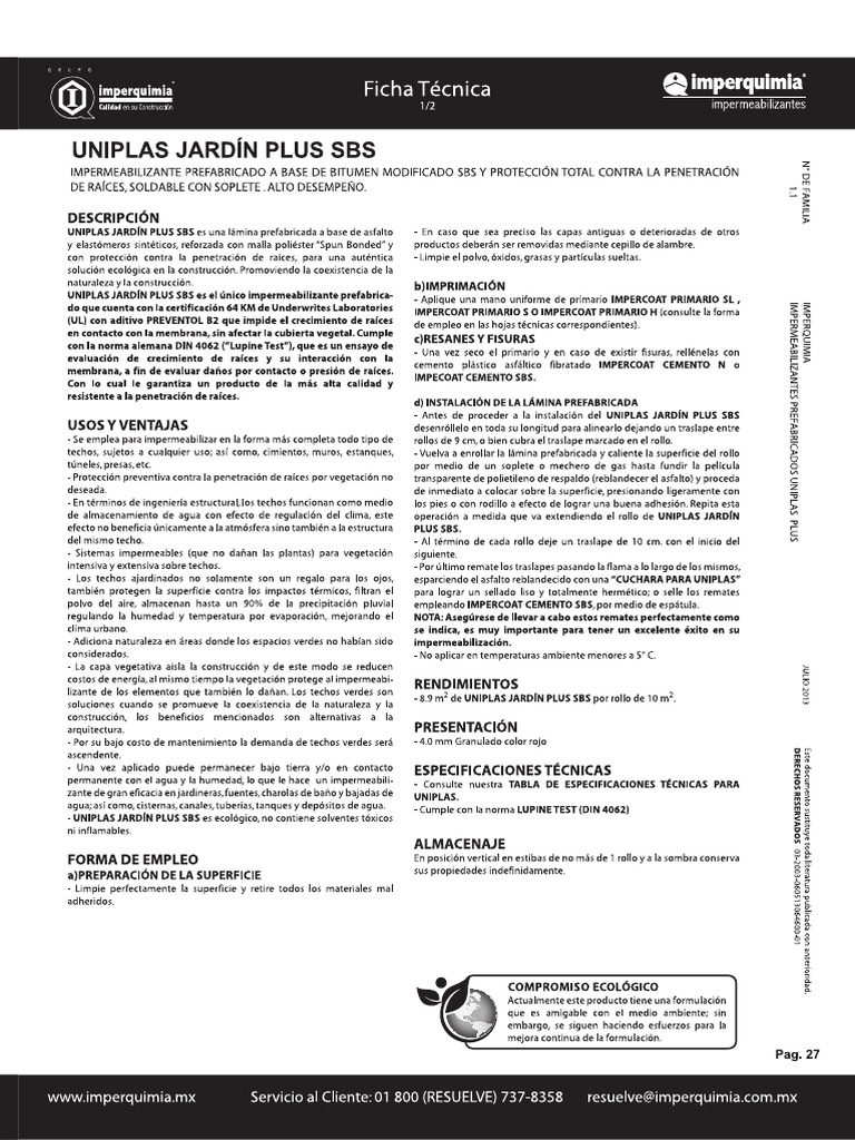 h27 Uniplas Jardín Plus Sbs | PDF