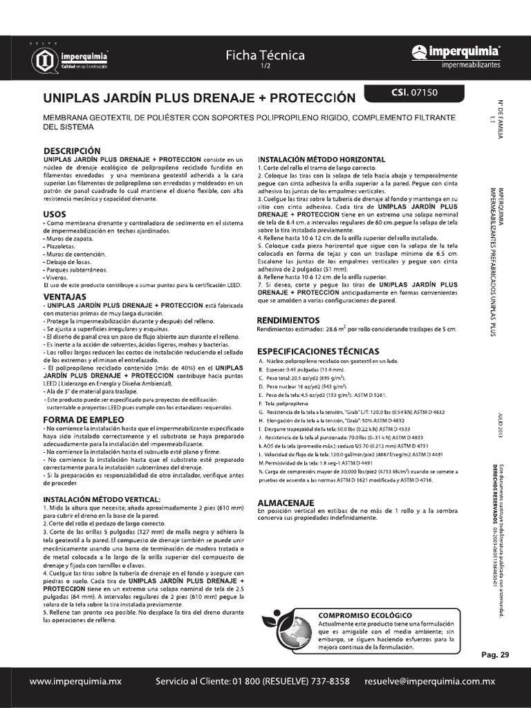 h29 Uniplas Jardín Plus Drenaje + Protección | PDF