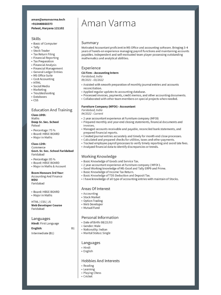 Aman Varma CV-1 | PDF