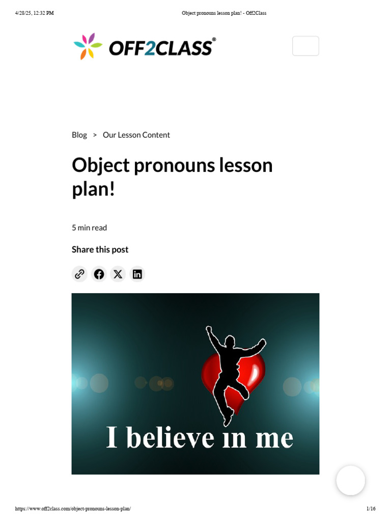 Object Pronouns Lesson Plan | PDF | English As A Second Or Foreign ...