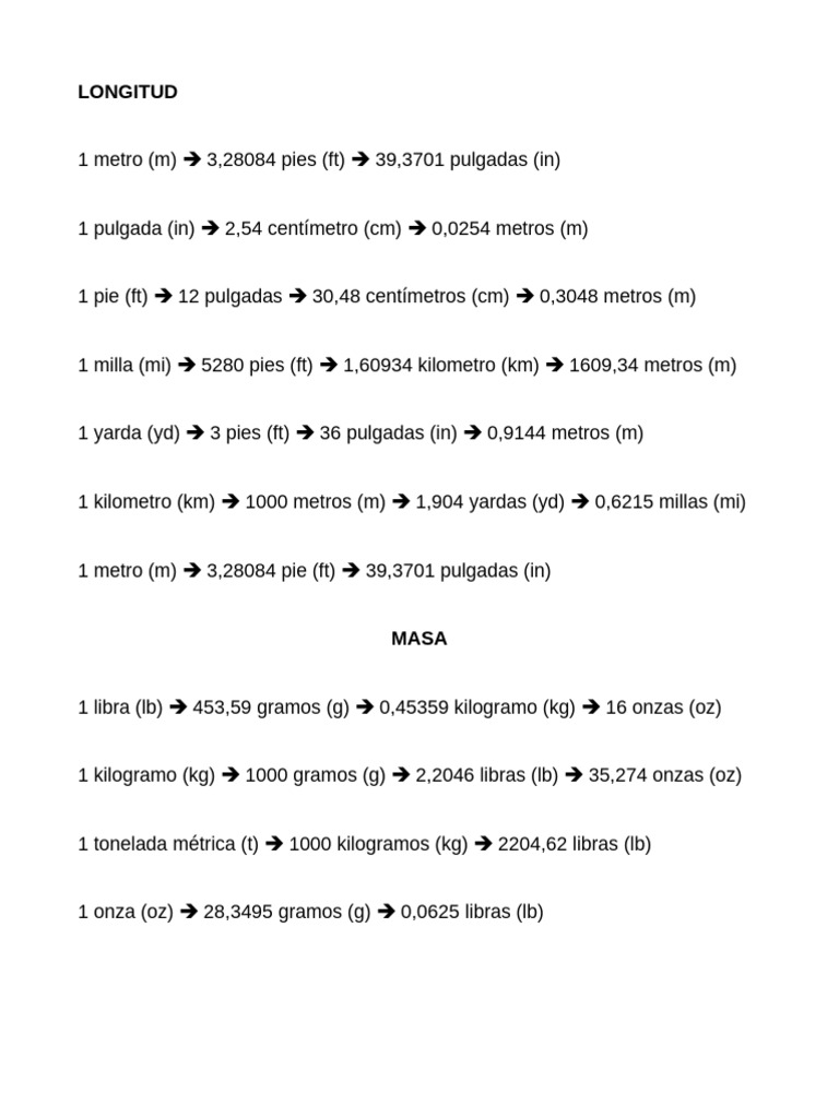 Tabla de Conversiones | PDF