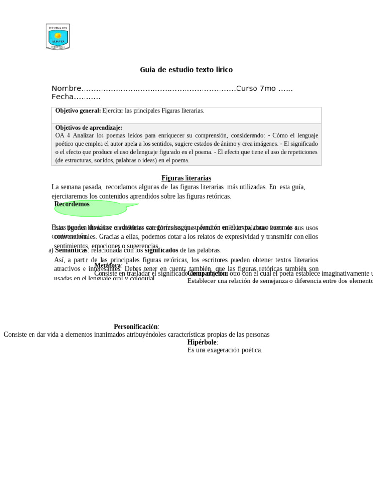 Guia de Lenguaje Texto Poetico 7mo 2025 | PDF | Poesía