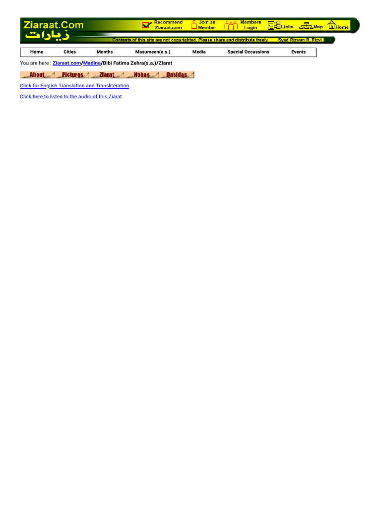 Ziaraat.com - Bibi Fatima Zehra(s.a.) - Ziarat | PDF