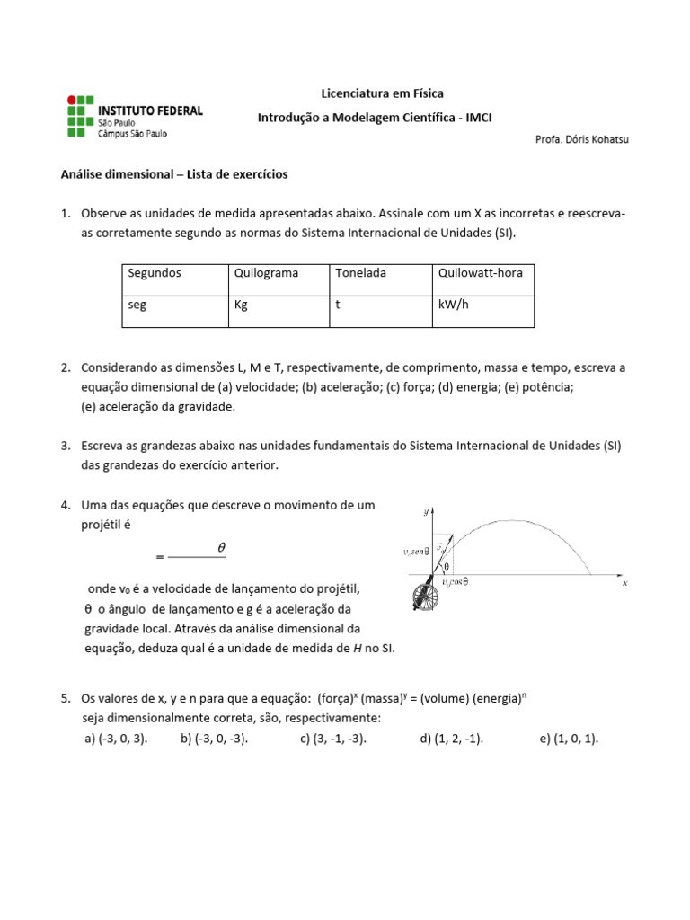 Exercícios de Análise Dimensional em Física | PDF | Massa | Velocidade